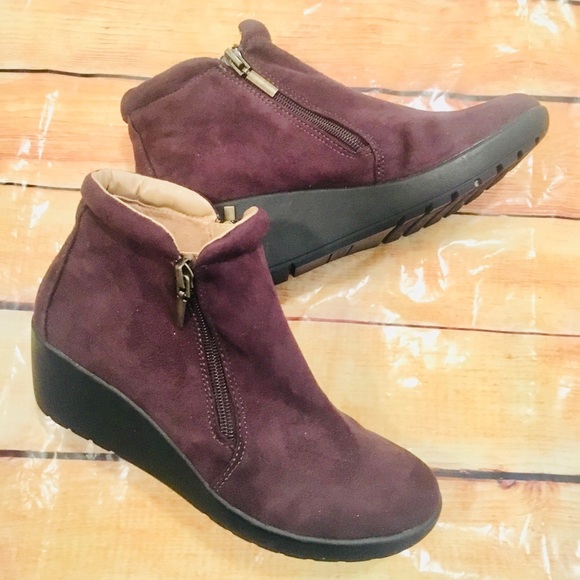 Basic Editions | Shoes | Like New Faux Suede Brown Wedge Ankle Booties ...